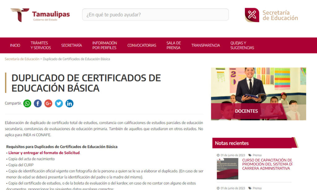 Certificado de Primaria Tamaulipas - enlineamex
